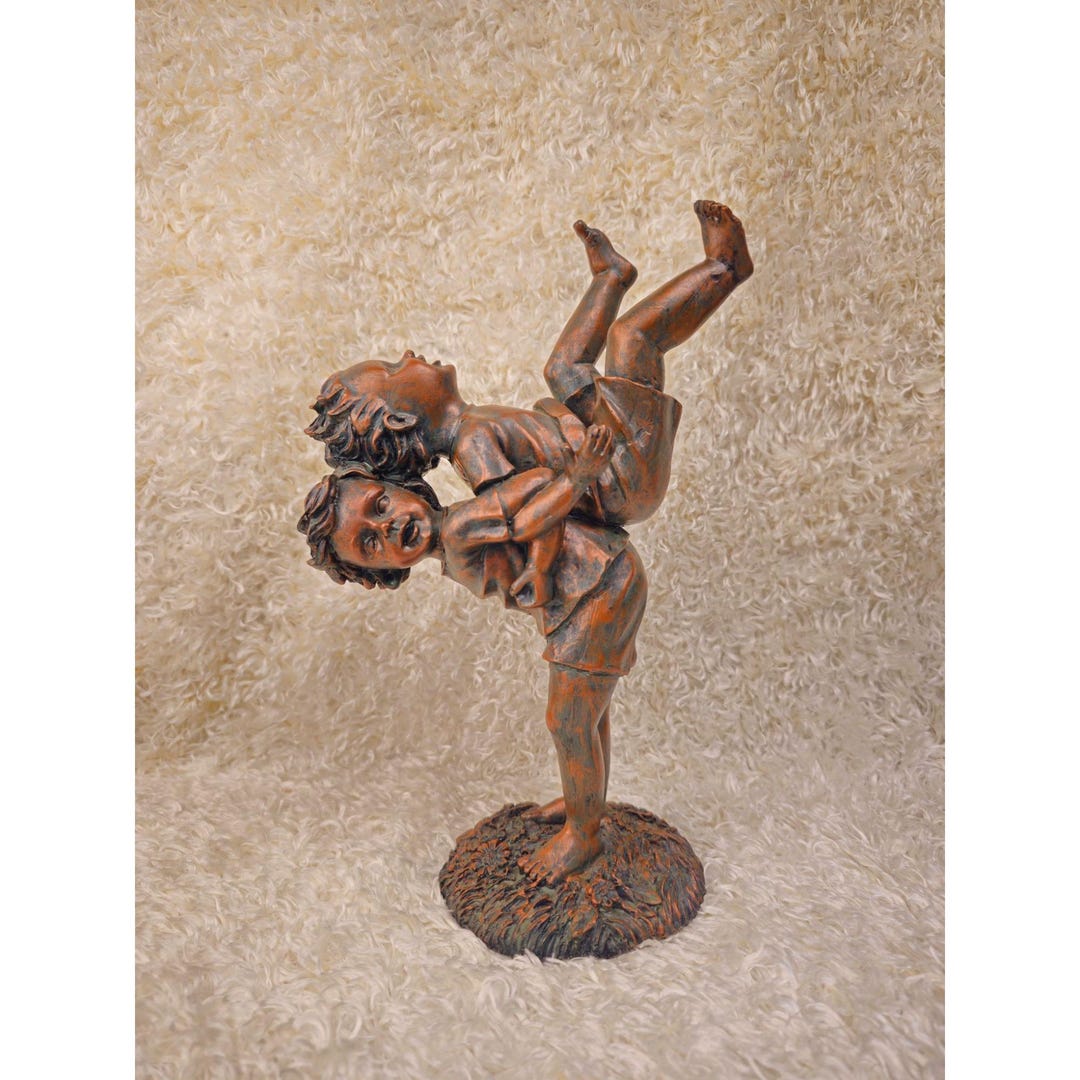 Bronze-tone Resin Statue of Children Playing 10.5" Tall Sculpture ...