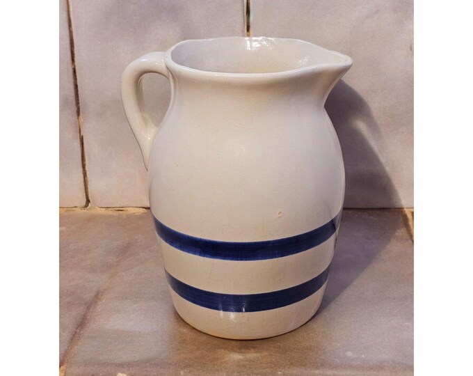 Vintage Ransbottom Roseville Pottery Blue Stripe Jug Pitcher Vase - Etsy