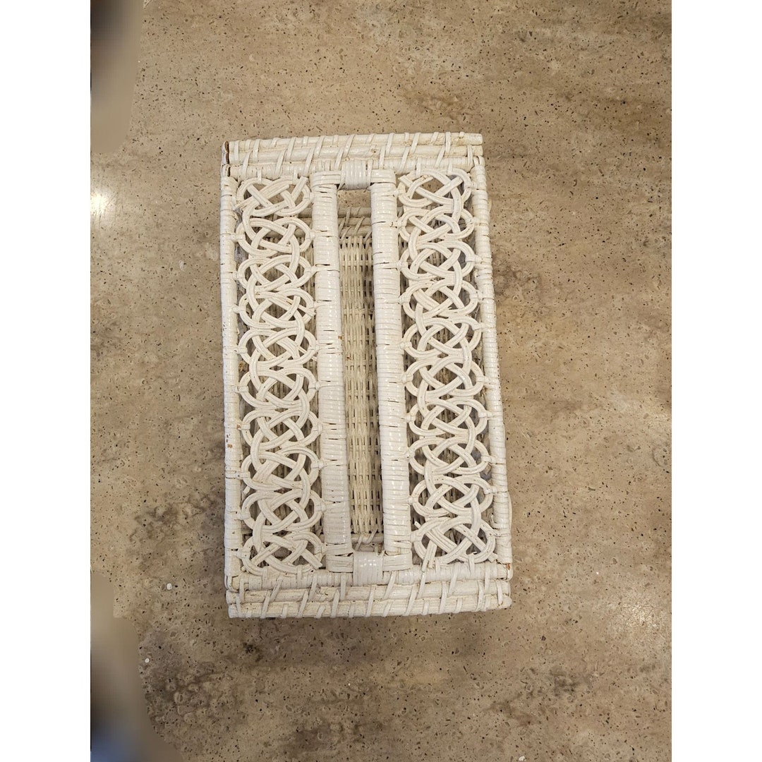 Vintage Boho White Wicker Rectangular Tissue Box Cover - Etsy