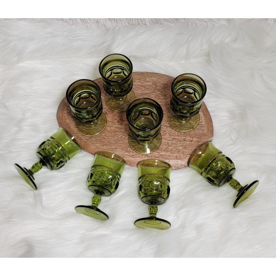 Vintage Indiana Glass, Kings Crown Green Thumbprint Mini Goblets, 4 ...
