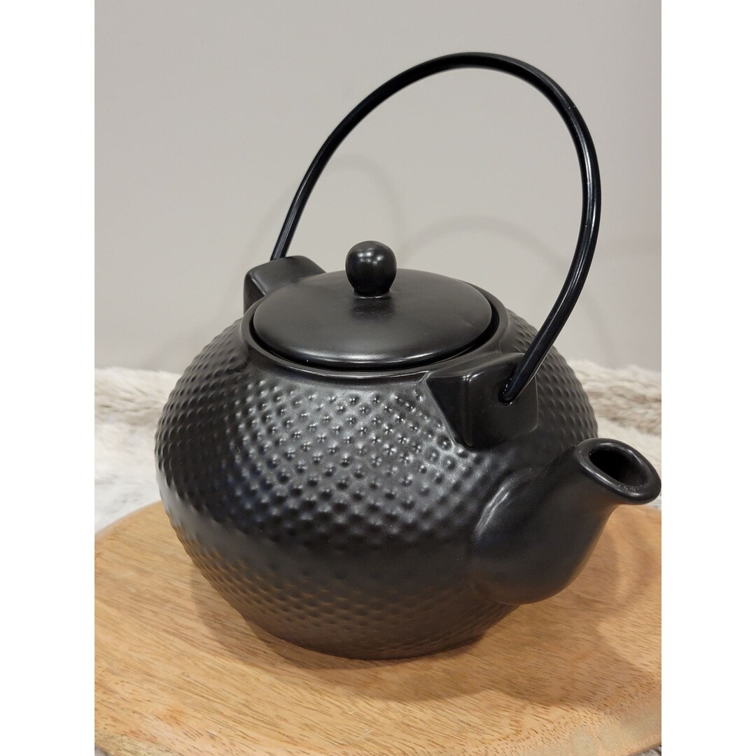 Design Pac Teapot With Strainer Insert, Black Stoneware - Etsy