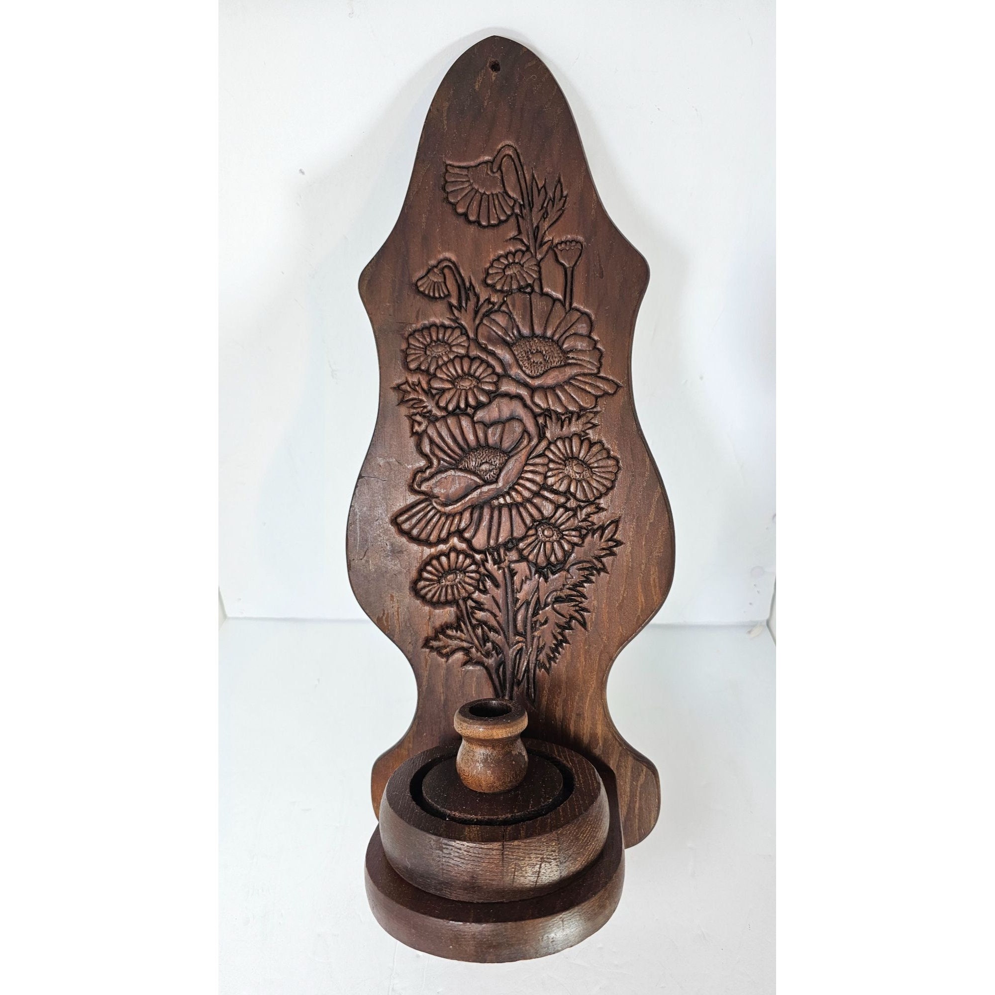 Vintage 1970 Homco Wooden Embossed Wall Candle Sconce - Etsy