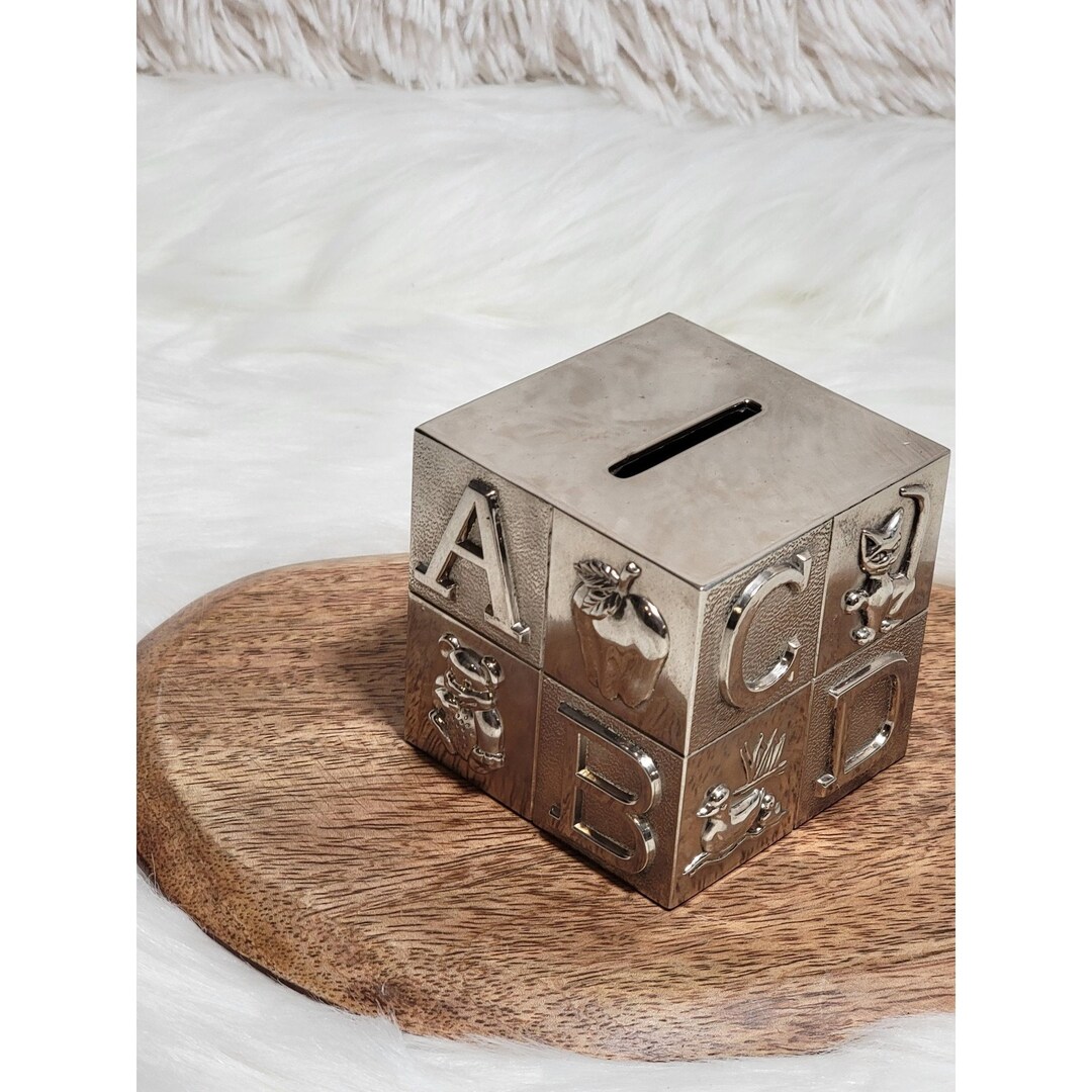 Vintage Silver Plated ABC Bank - Etsy