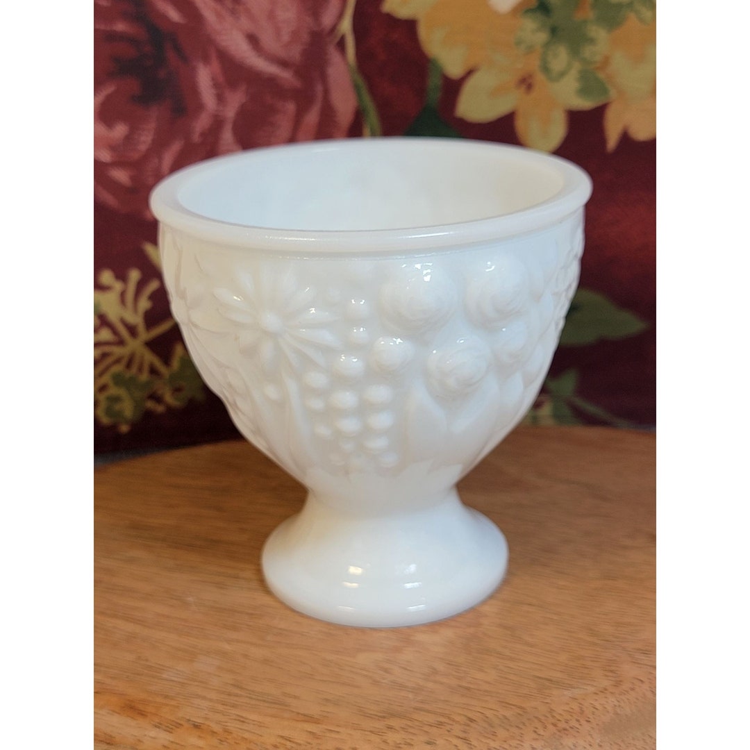 Vintage Floral Milk Glass Compote Dish - Etsy
