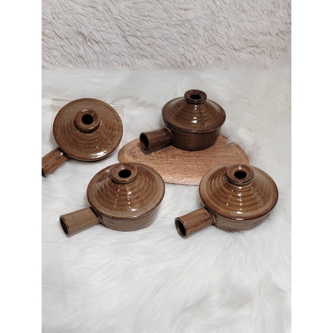 Brown Pottery Pots W/ Lids, Set of 4, Japanese Styled Clay Rice ...