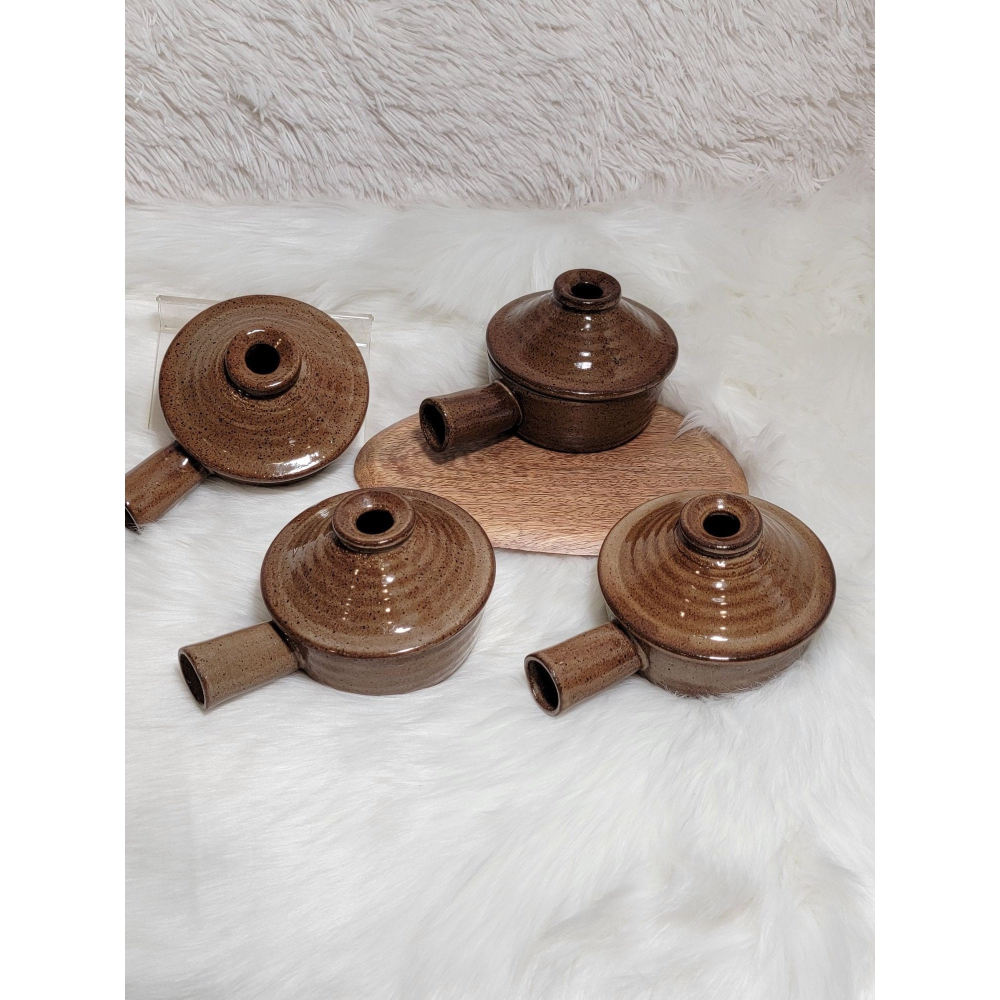 Brown Pottery Pots W/ Lids, Set of 4, Japanese Styled Clay Rice ...