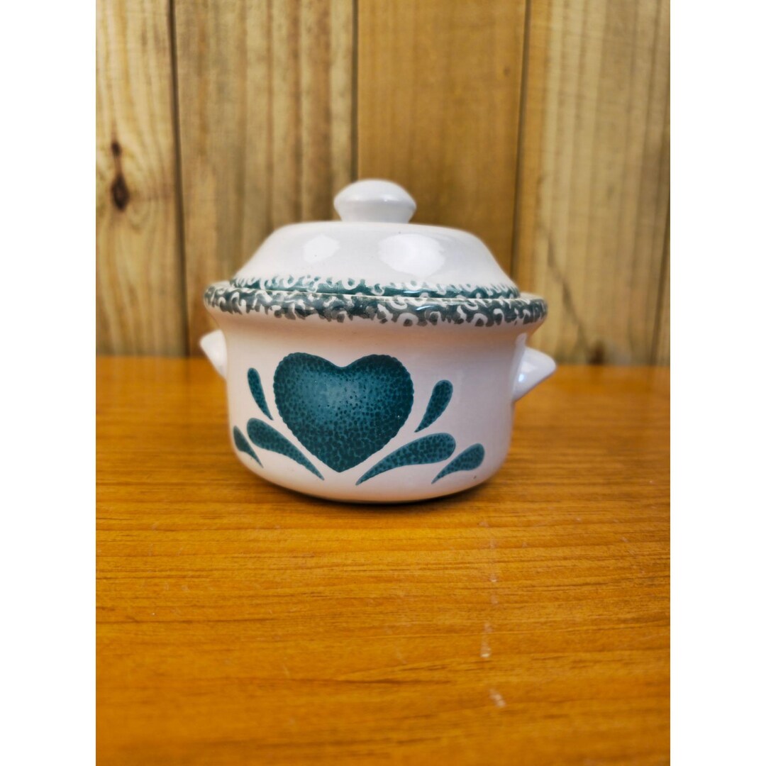 Vintage Corelle Coordinates Blue Hearts Stoneware Crock Pot Soup Bowl ...