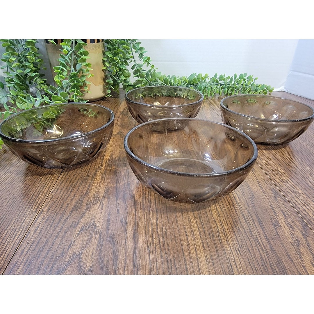 Set of 4 Pyrex Amber Thumbprint Bowls - Etsy