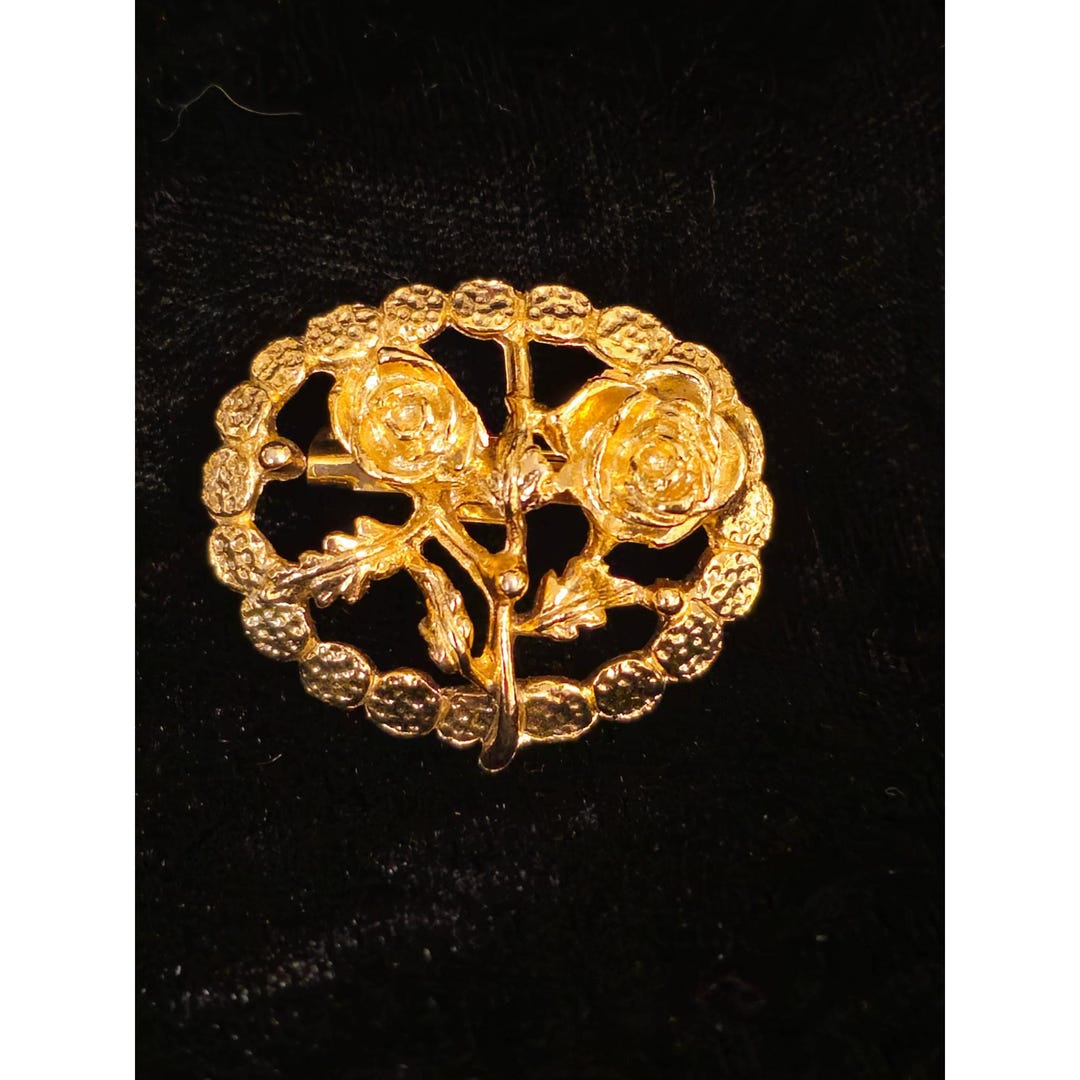 Vintage Gold Toned Rose Brooch - Etsy