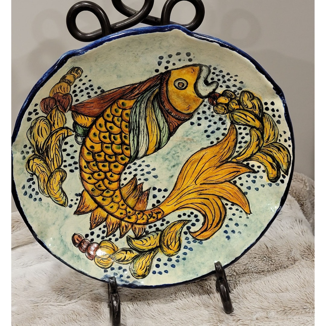 Koi Fish Pottery Plate - Etsy