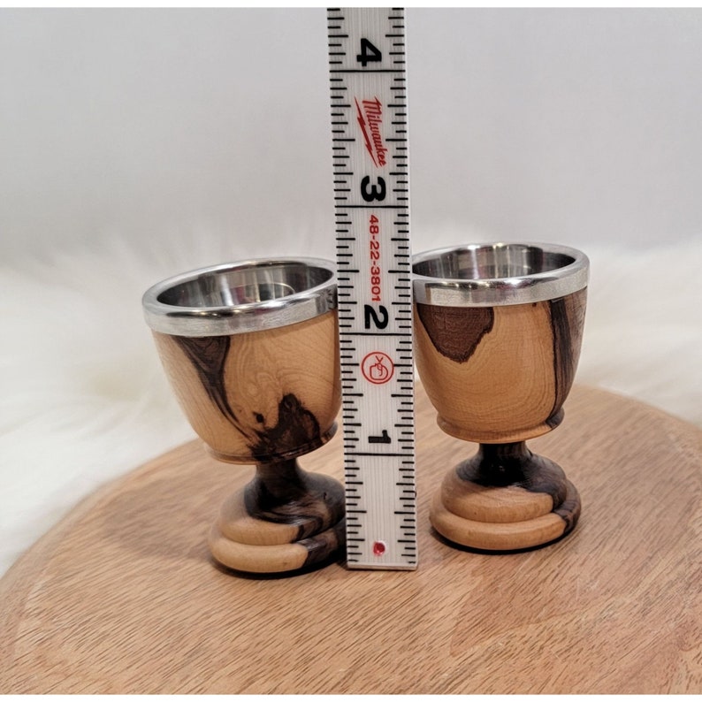 Wooden Shot Cup, Communion Cup, Egg Cup With Silver Plated Insert, Set ...