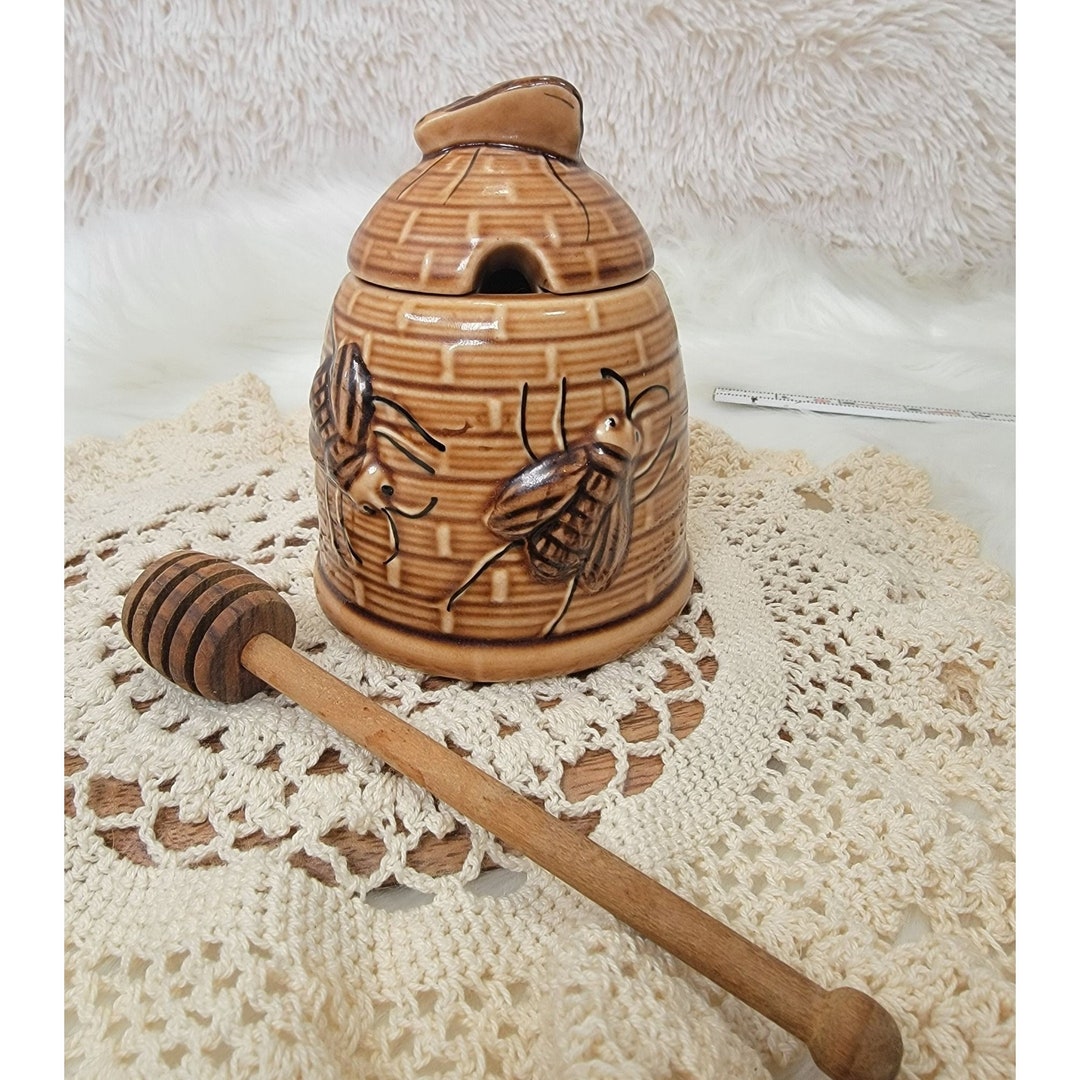 Antique Ceramic Beehive Honey Pot With Wooden Sick Dipper - Etsy