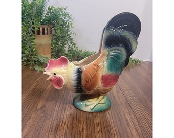 Royal Copley Rooster Planter Ceramic Pottery Colorful Farmhouse Kitchen ...