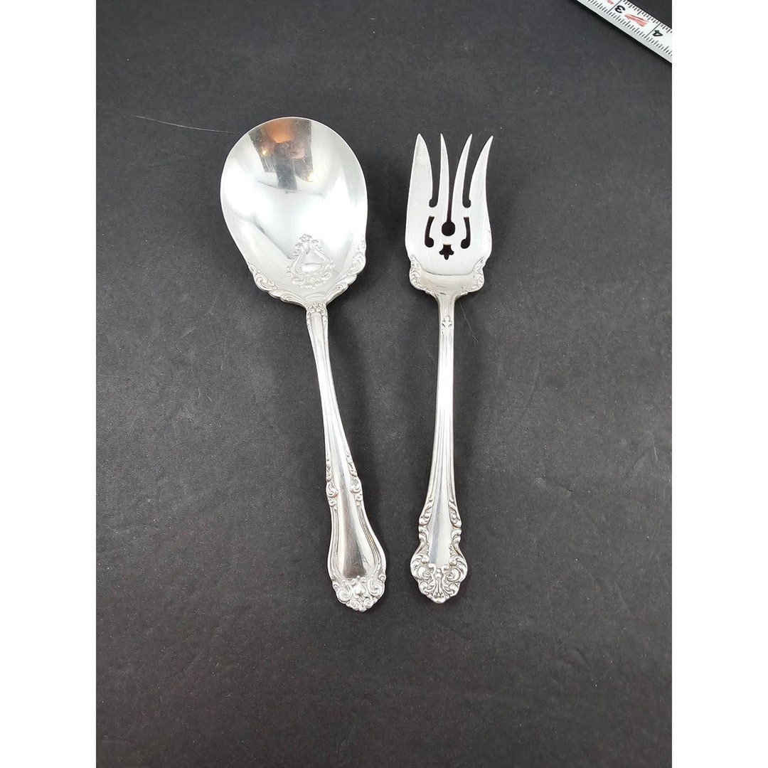 Set of 2 Silver Serving Utensils, Spoon and Fork - Etsy