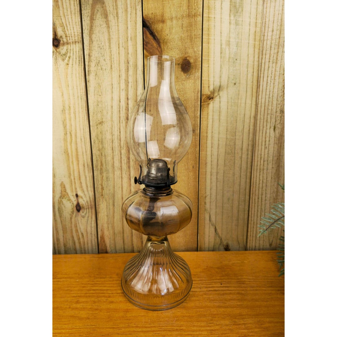 Vintage Glass Oil Lamp With Fluted Base & Chimney - Etsy