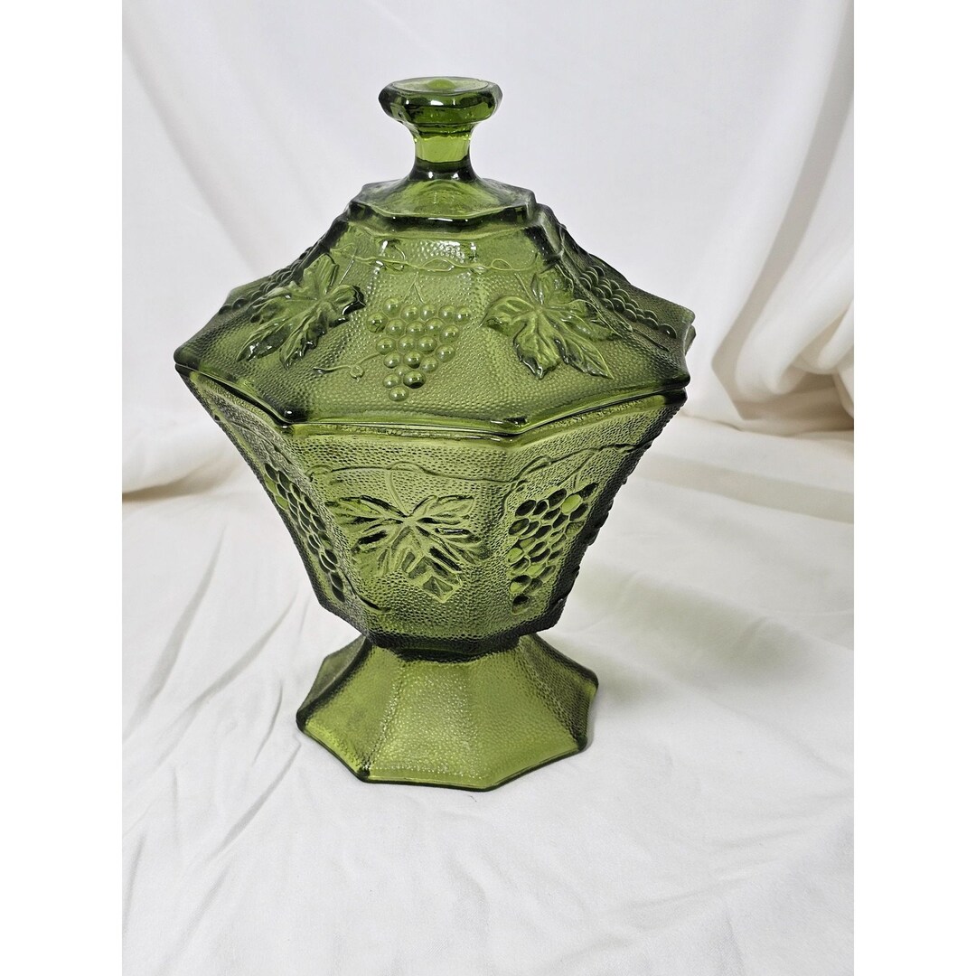 Vintage Anchor Hocking Green Covered Candy Dish - Etsy