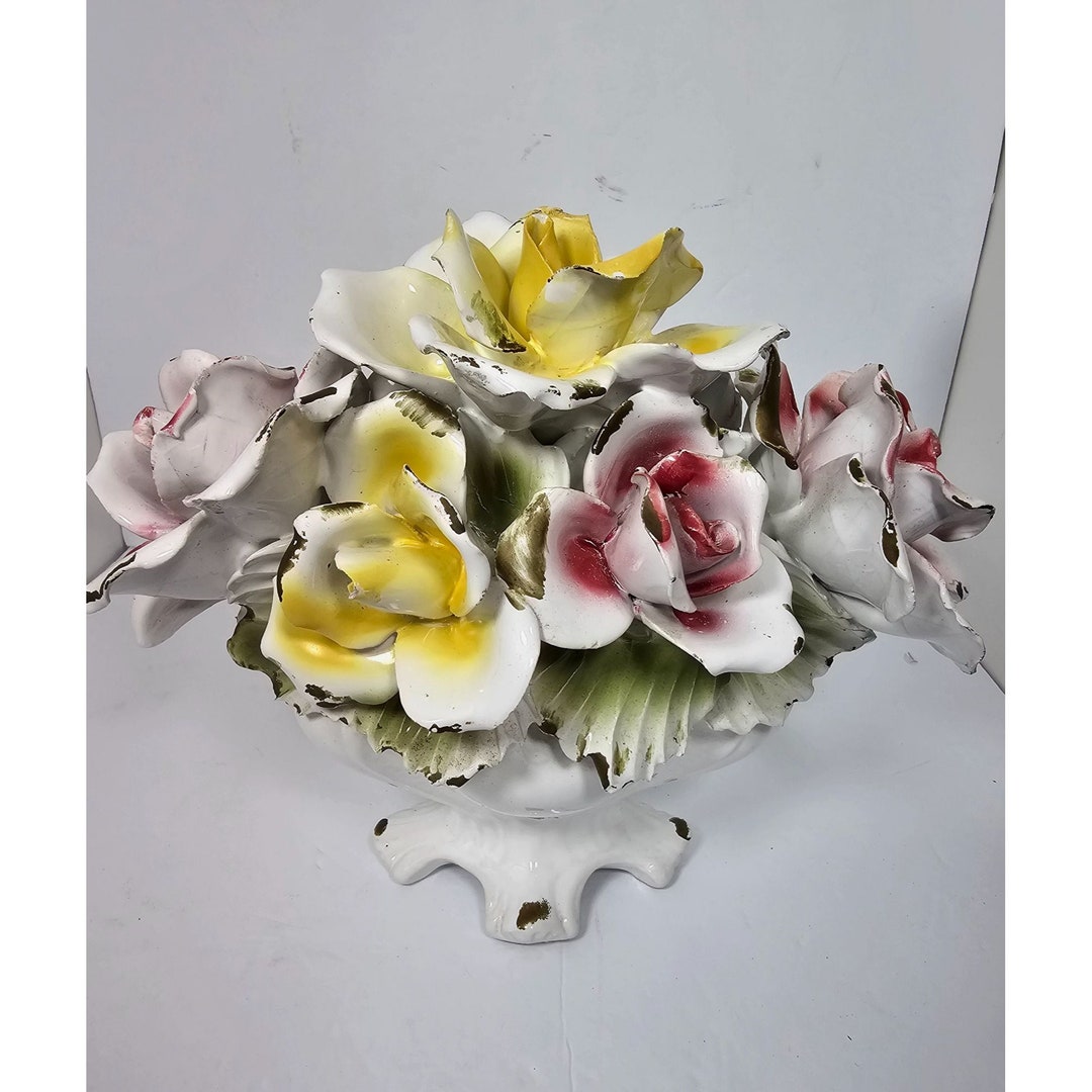 Vintage Capodimonte Italy Porcelain Hand Painted Flowers Arrangement ...