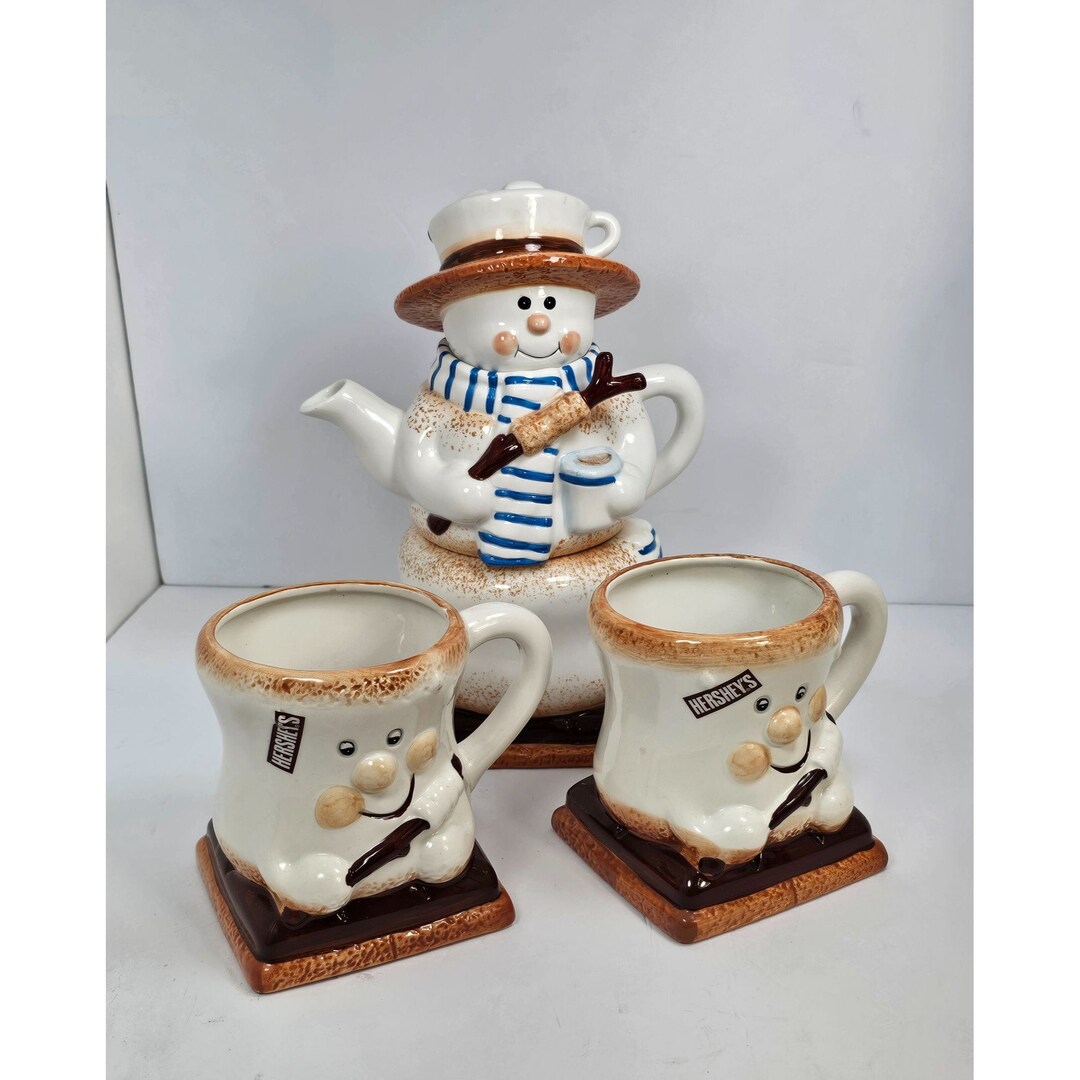 Hershey's Smores Mugs and Stackable Snowman Tea Pot Set - Etsy