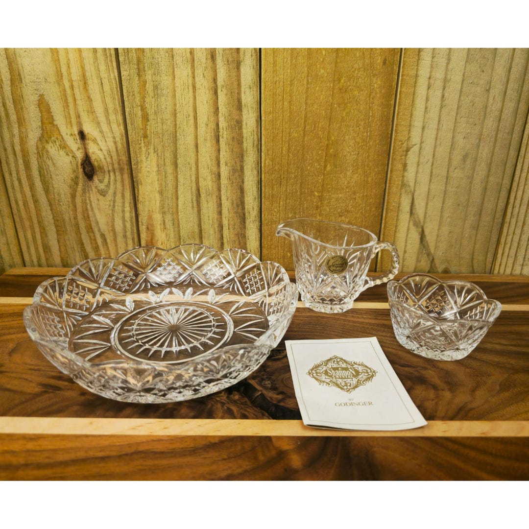Vintage Godinger Crystal Serving Set With Bowl Creamer & Sugar Dish - Etsy