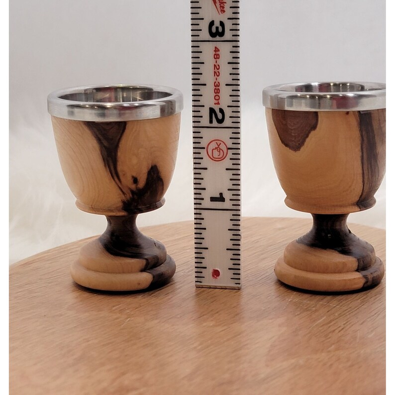 Wooden Shot Cup, Communion Cup, Egg Cup With Silver Plated Insert, Set ...