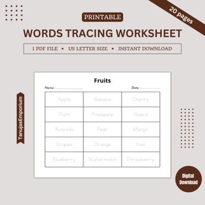 Printable Words Tracing Worksheet | Spelling Worksheet - Etsy