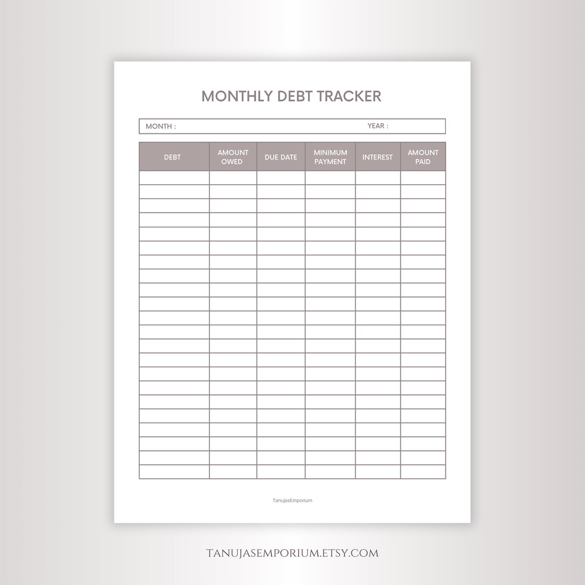 Monthly Debt Tracker Printable - Etsy