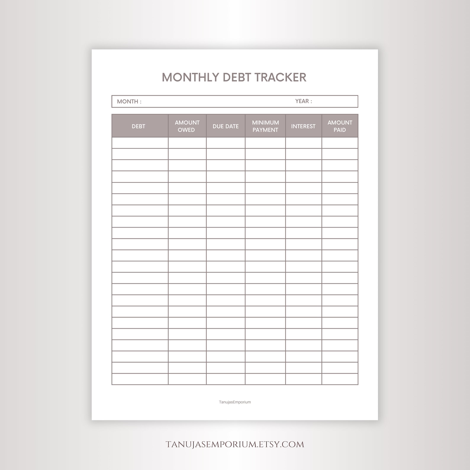 Monthly Debt Tracker Printable - Etsy
