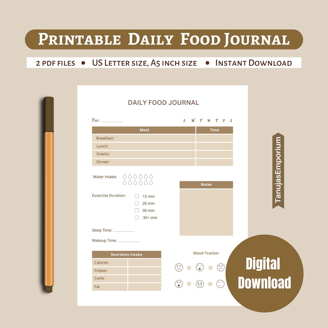 Printable Daily Food Journal Printable Food Journal - Etsy Australia
