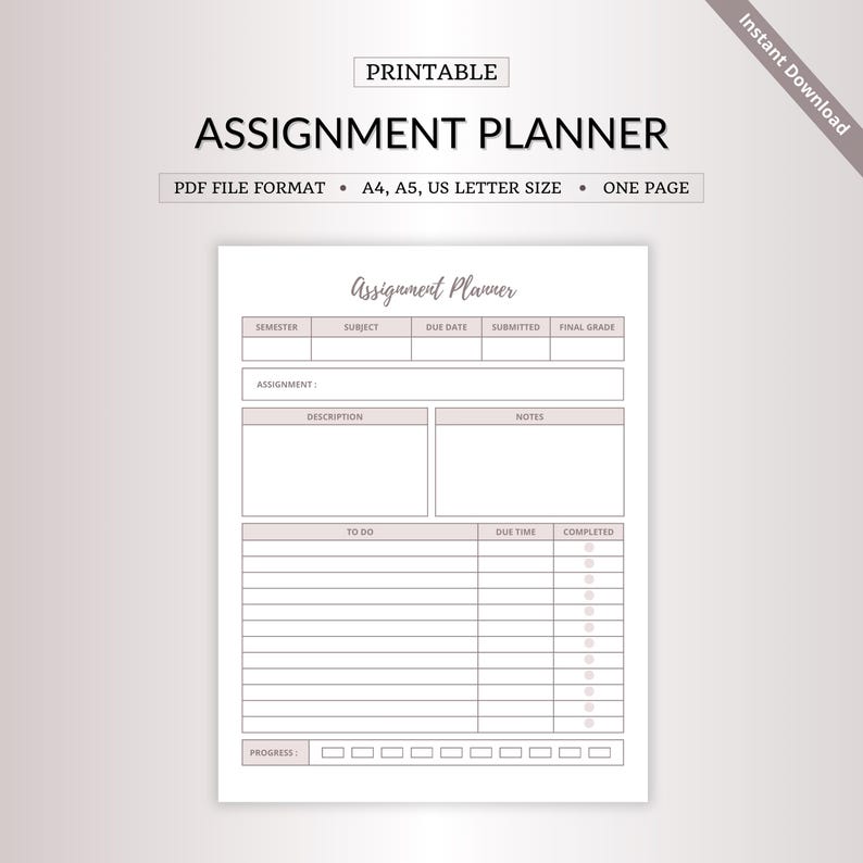 Assignment Planner Printable - Etsy