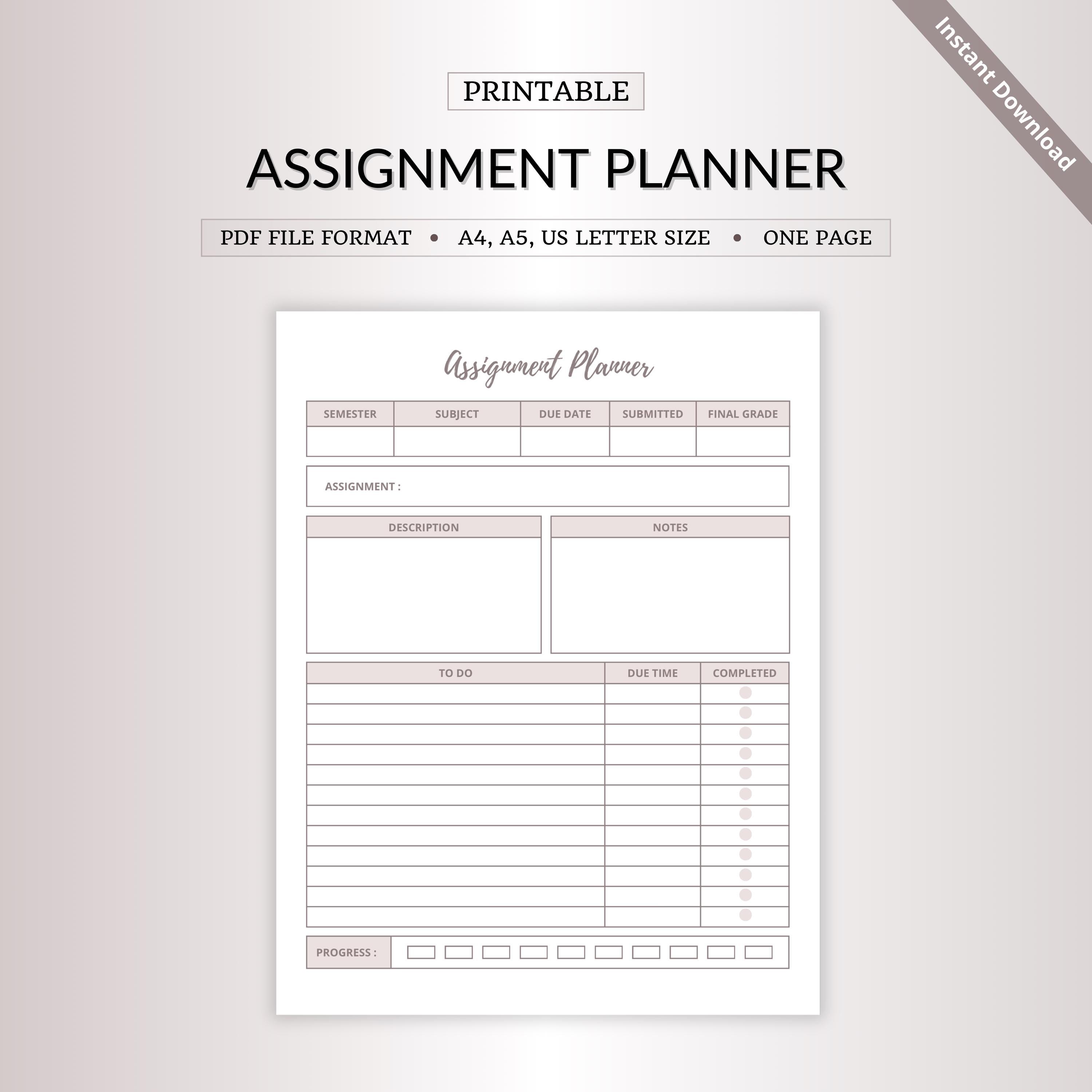 Assignment Planner Printable - Etsy