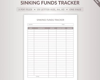 Sinking Funds Tracker Printable Sinking Funds Tracker Sheet, Sink Funds ...