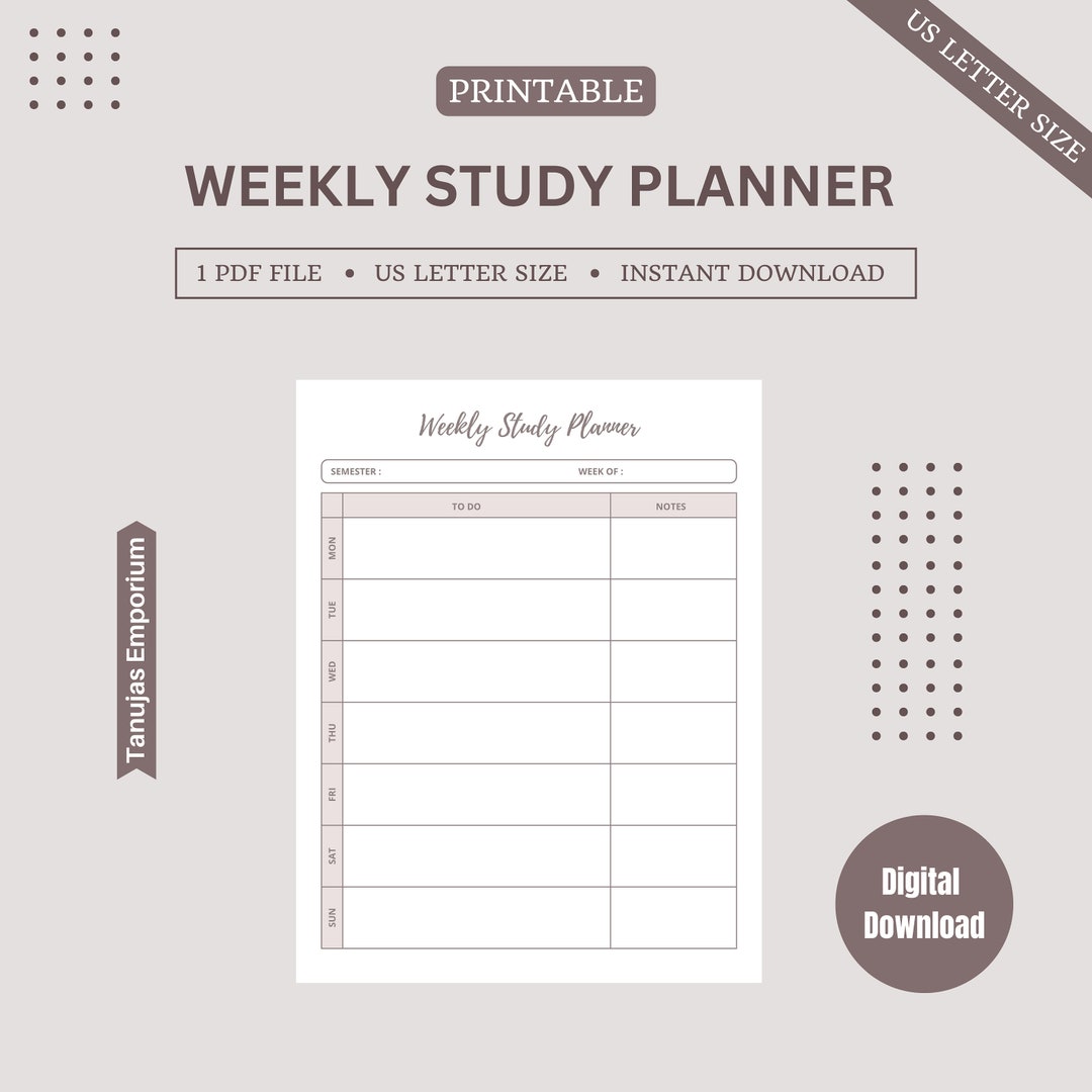 Weekly Study Planner Printable - Etsy