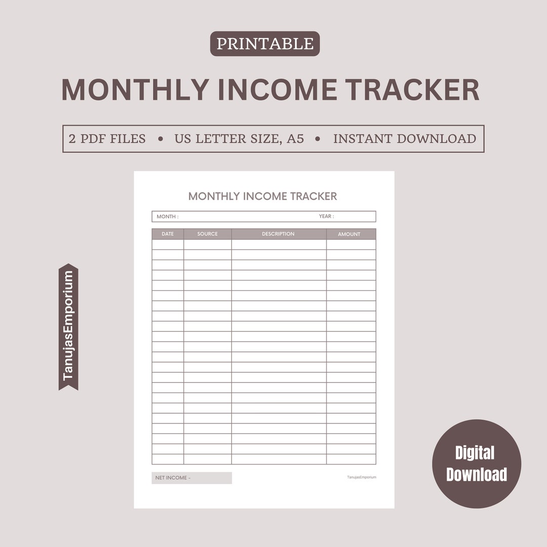 Printable Monthly Income Tracker - Etsy