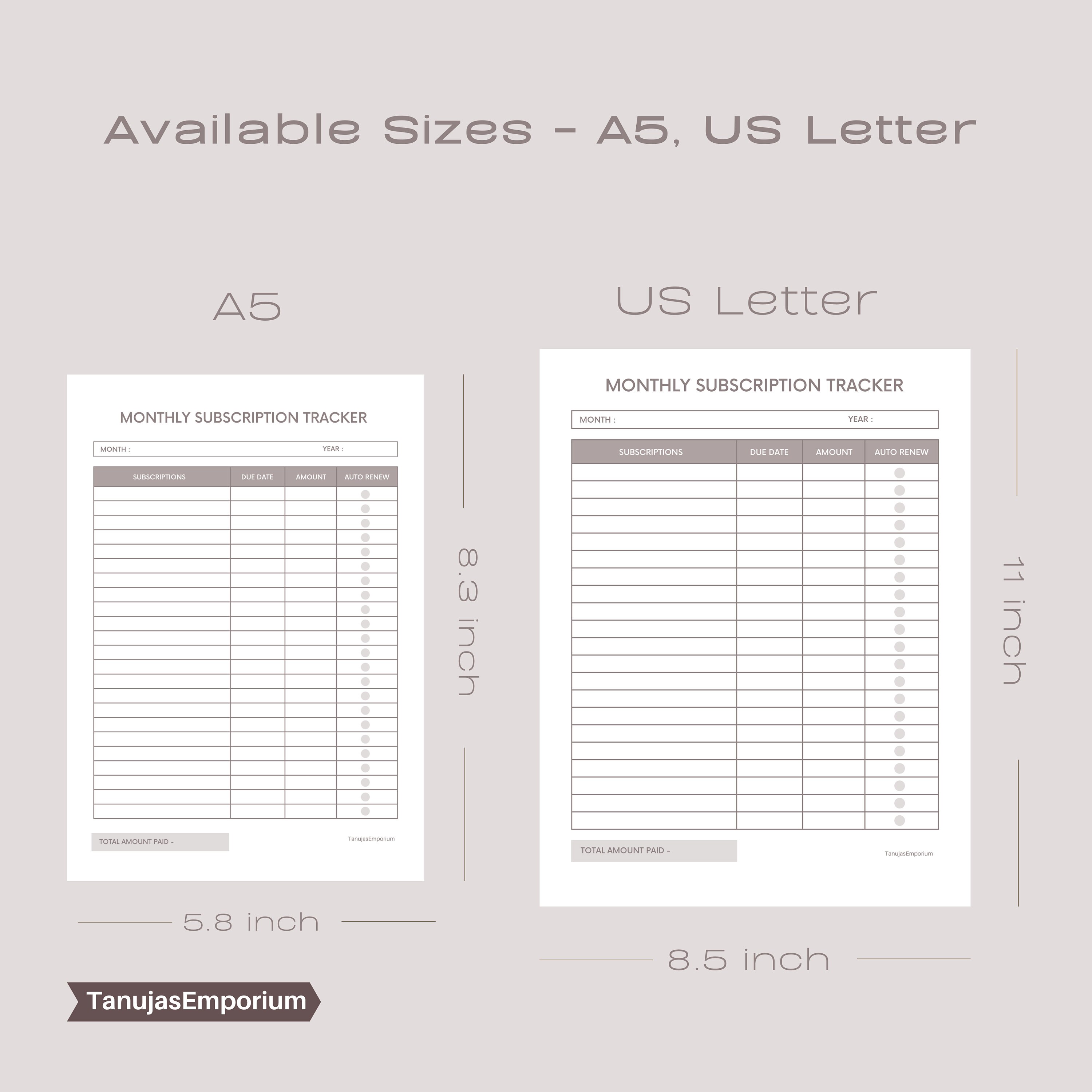 Monthly Subscription Tracker Printable Subscriptions Tracker - Etsy