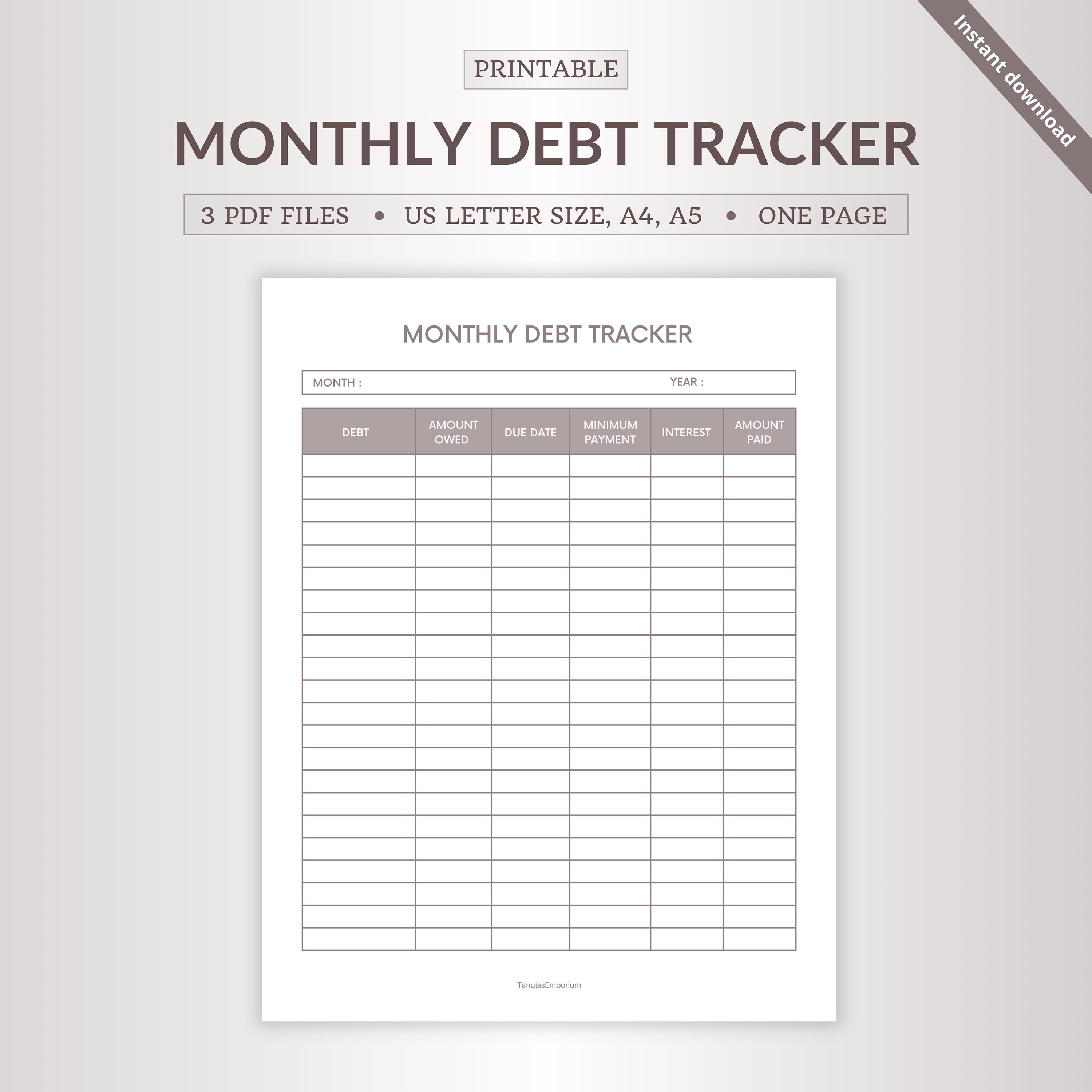 Monthly Debt Tracker Printable - Etsy
