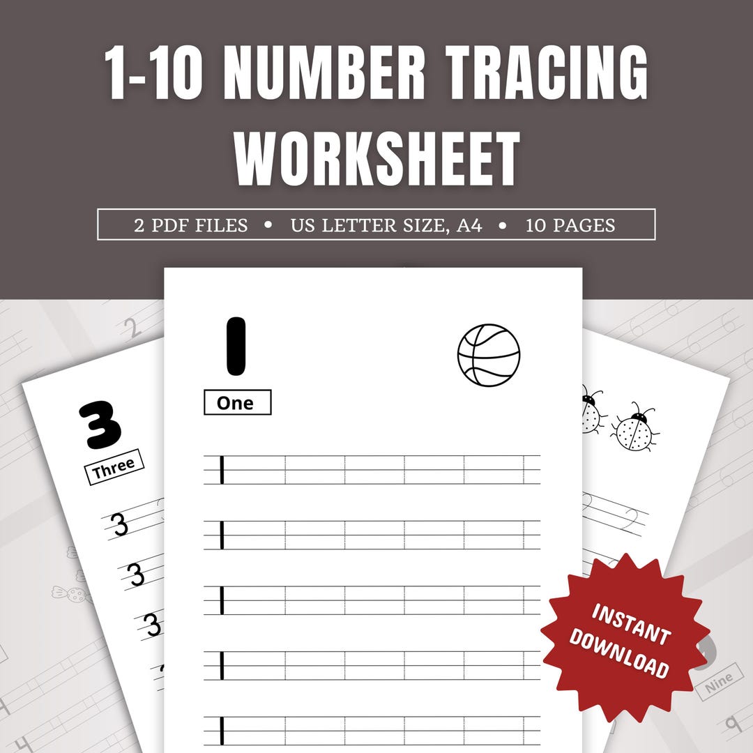 Printable 1-10 Number Tracing Worksheet | Preschool Number Tracing ...