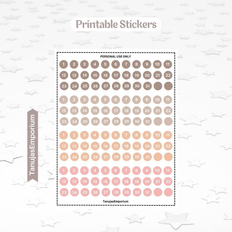 Printable Date Stickers | Date Dot Stickers - Etsy