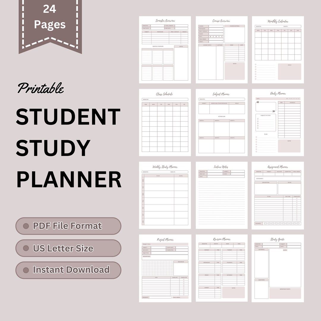 Student Study Planner Printable Student Planner - Etsy