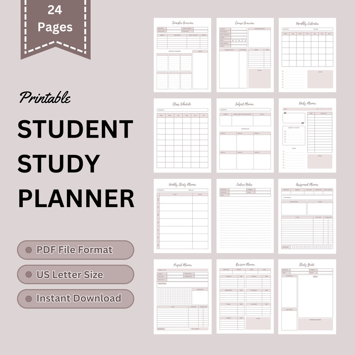 Student Study Planner Printable Student Planner - Etsy