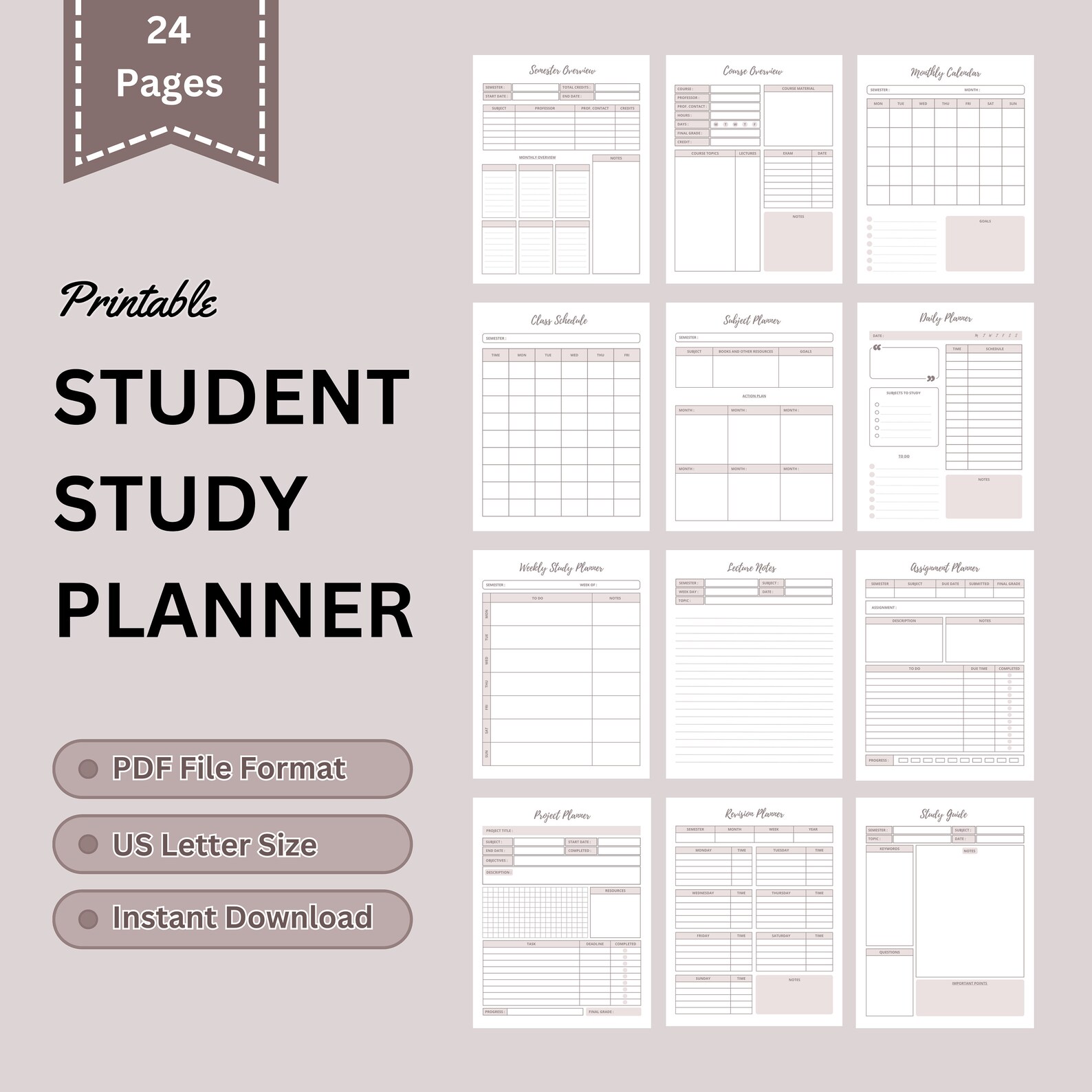 Student Study Planner Printable Student Planner - Etsy