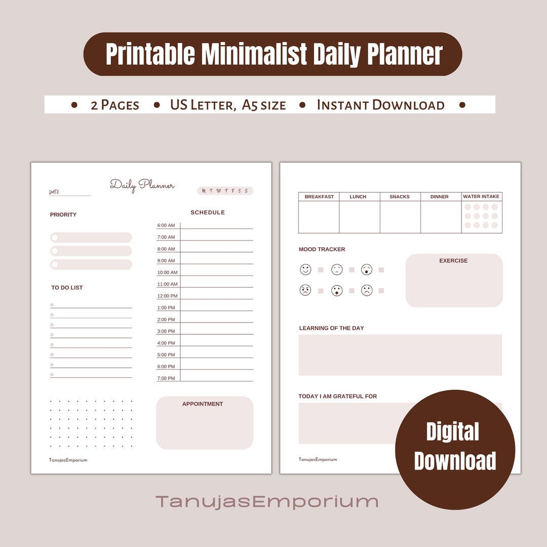 Printable Minimalist Daily Planner Printable Minimalist - Etsy