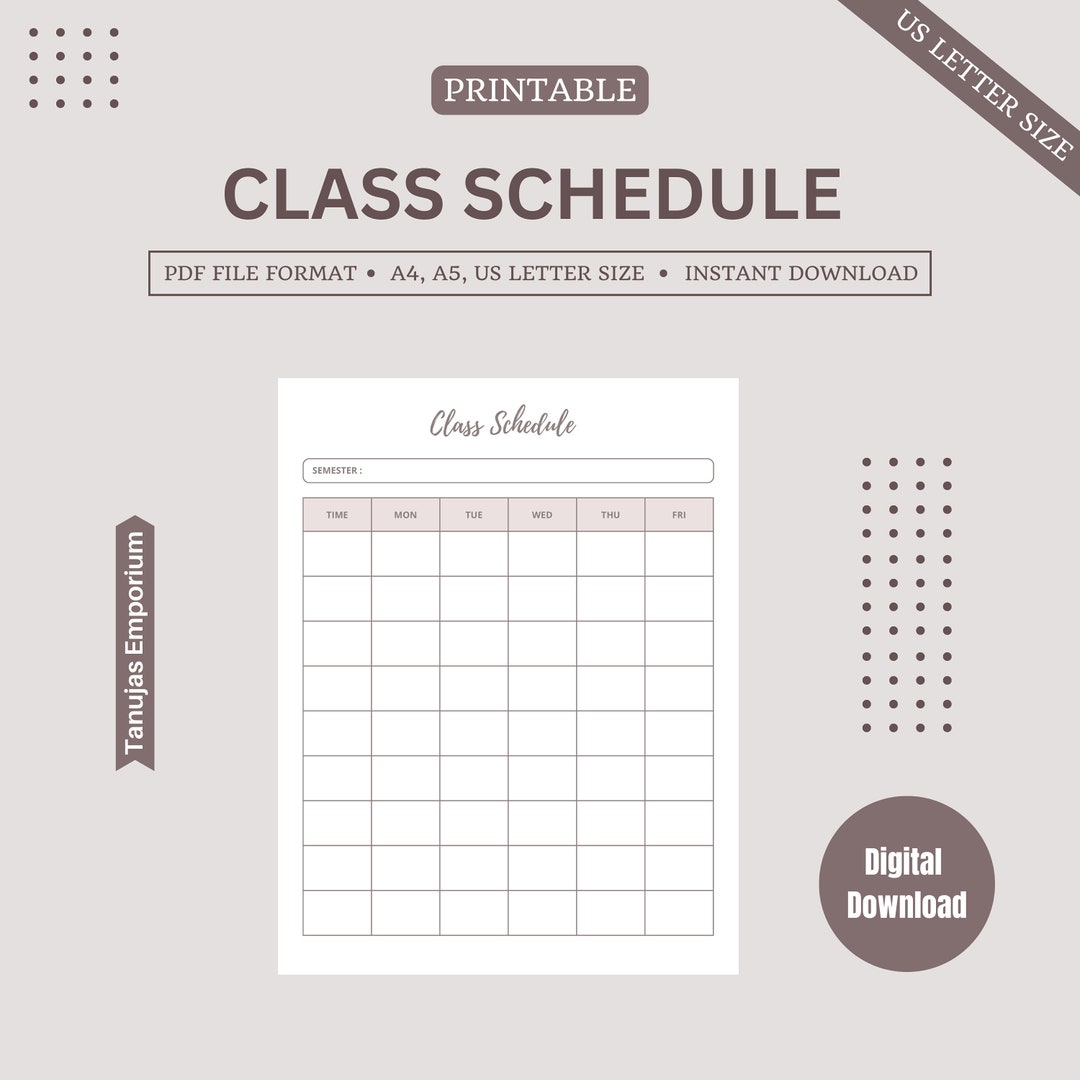 Class Schedule Printable Class Schedule Planner - Etsy
