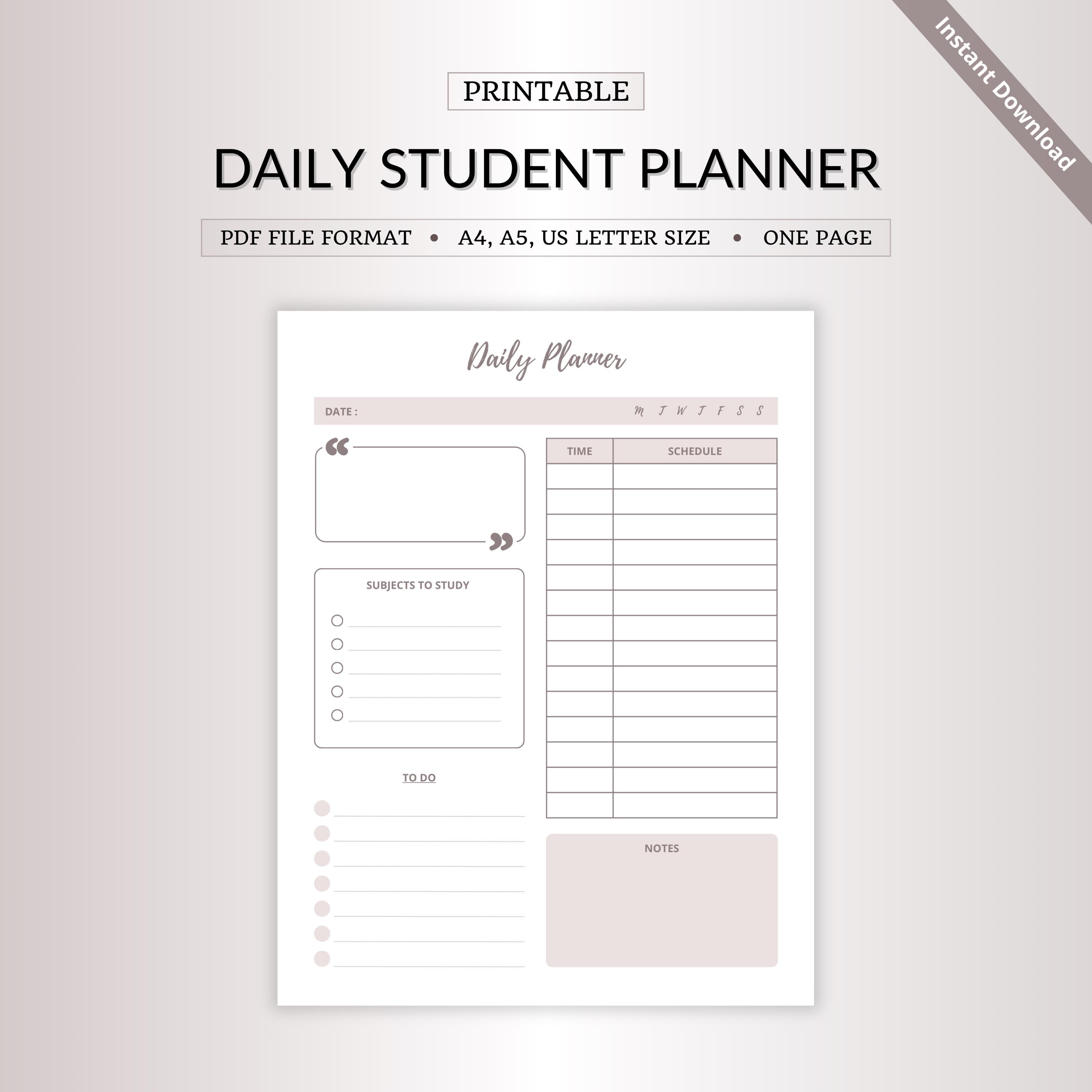 Printable Daily Student Planner - Etsy