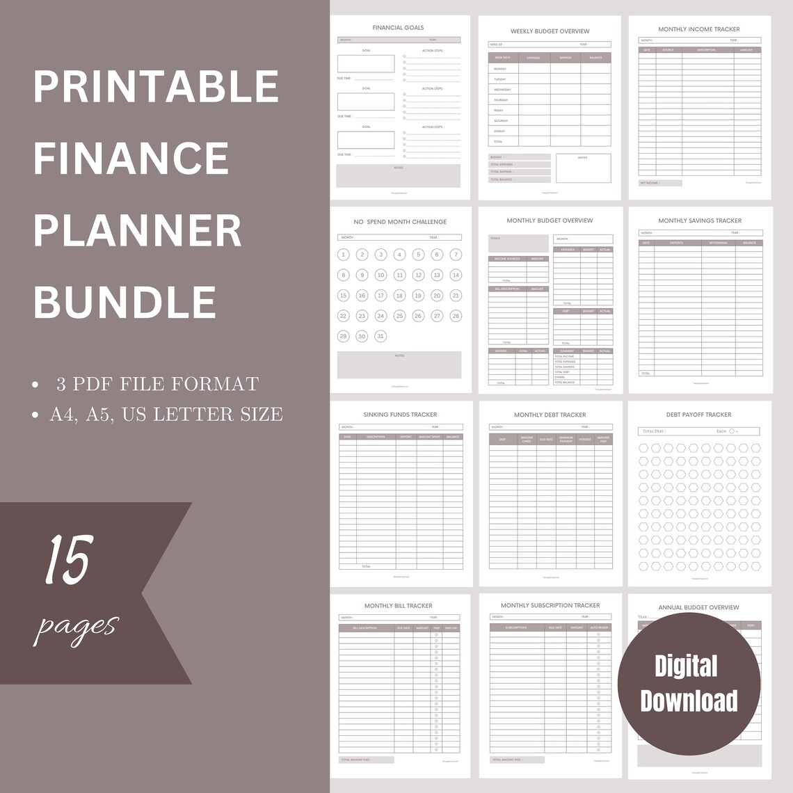 Printable Finance Planner Bundle | Budgeting Templates (PDF Download ...