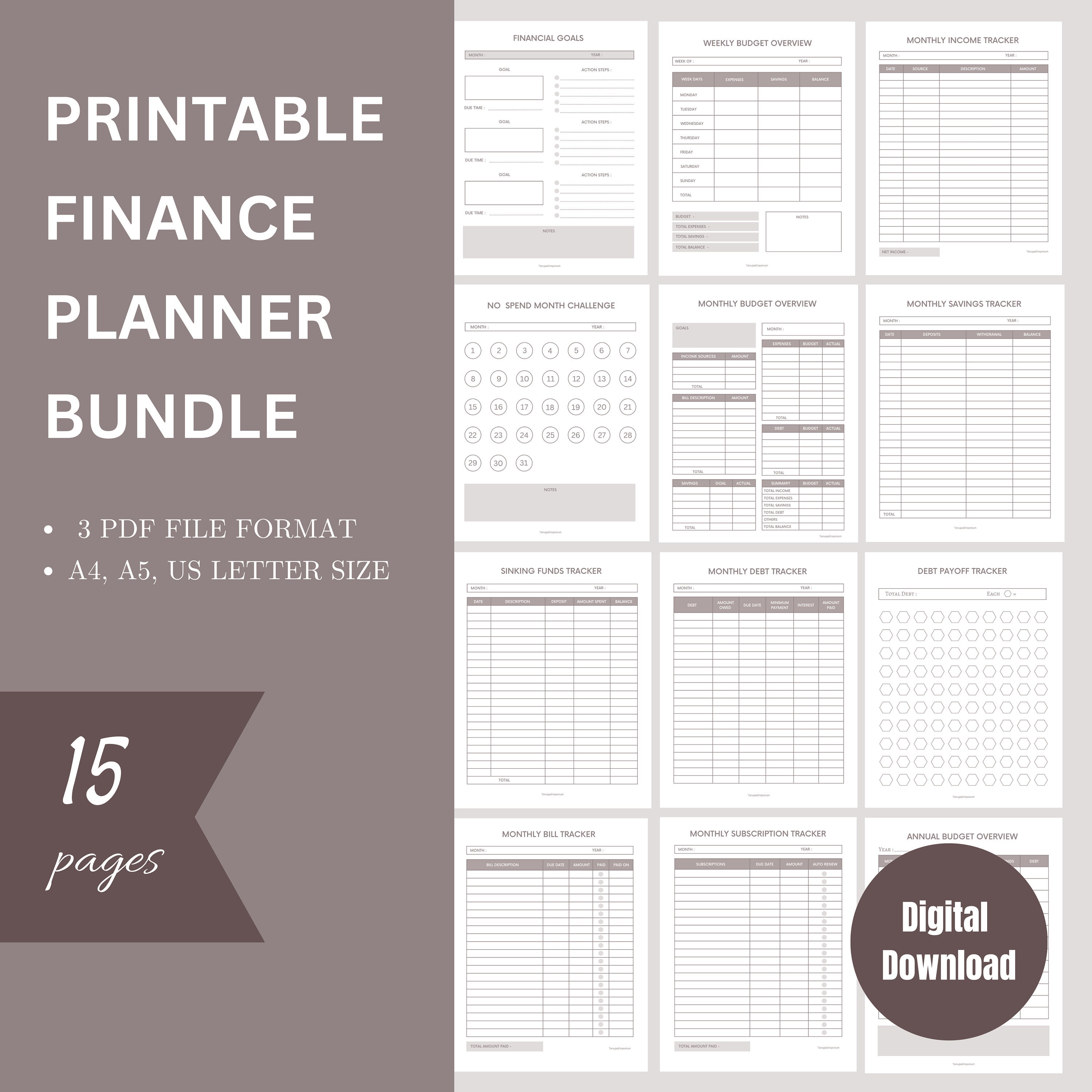 Printable Finance Planner Bundle | Budgeting Templates (PDF Download ...