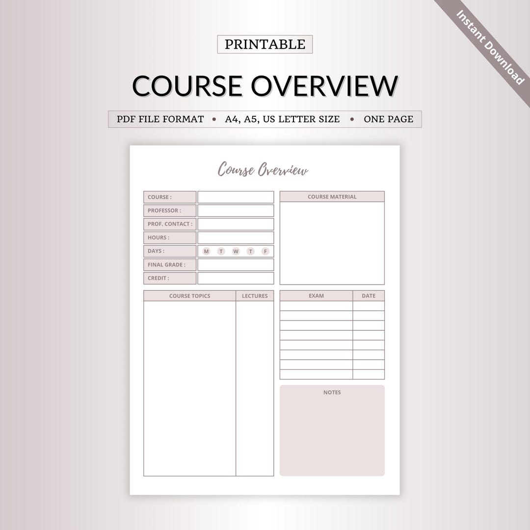 Course Overview | Printable Course Planner - Etsy