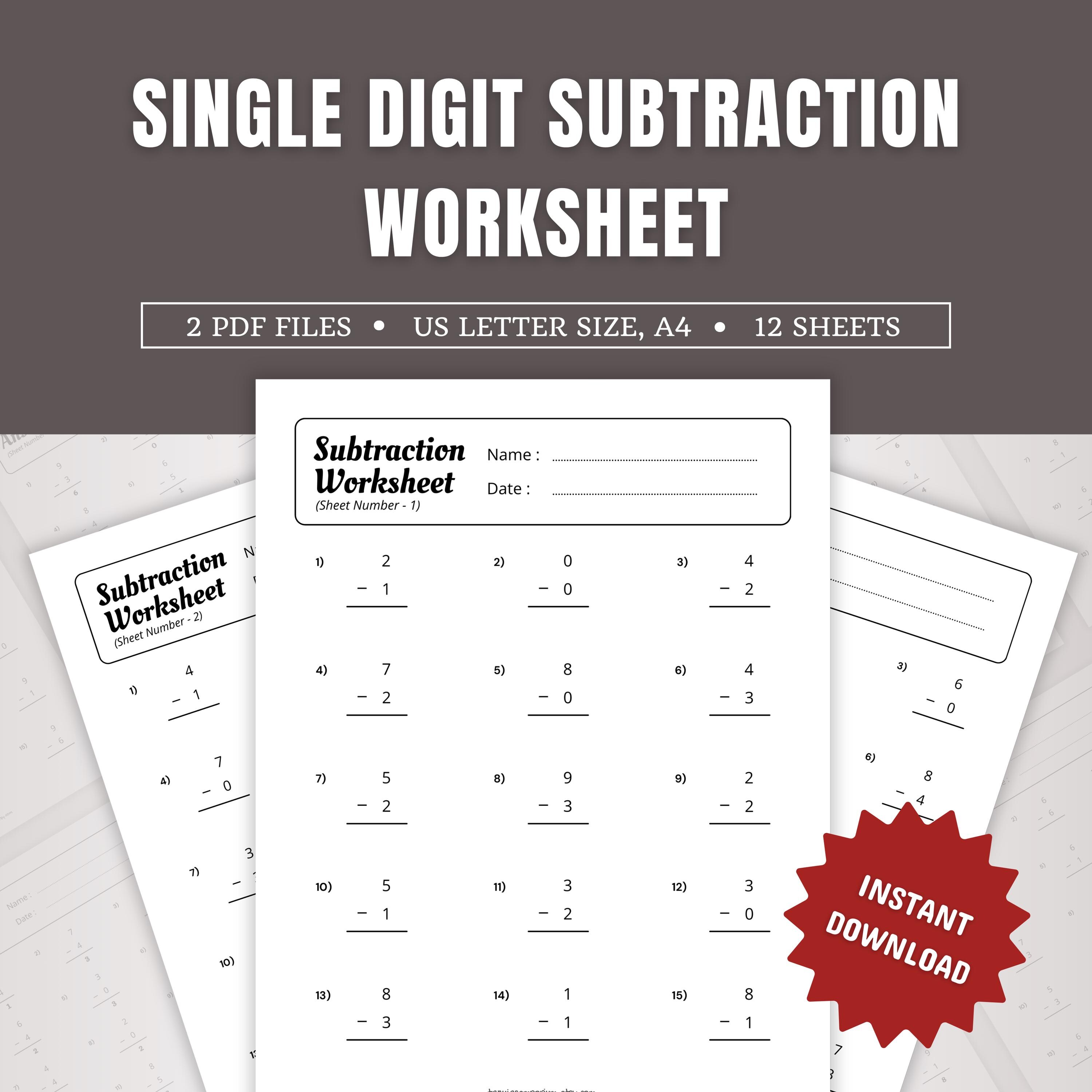 Printable Subtraction Worksheet | 12 Single Digit Subtraction Worksheet ...