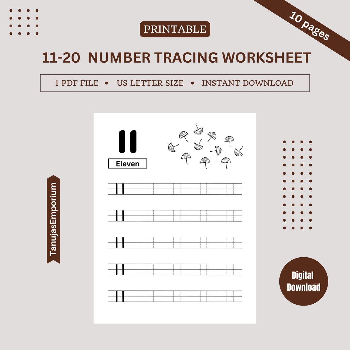 Printable 11-20 Number Tracing Worksheet Preschool Number Tracing ...