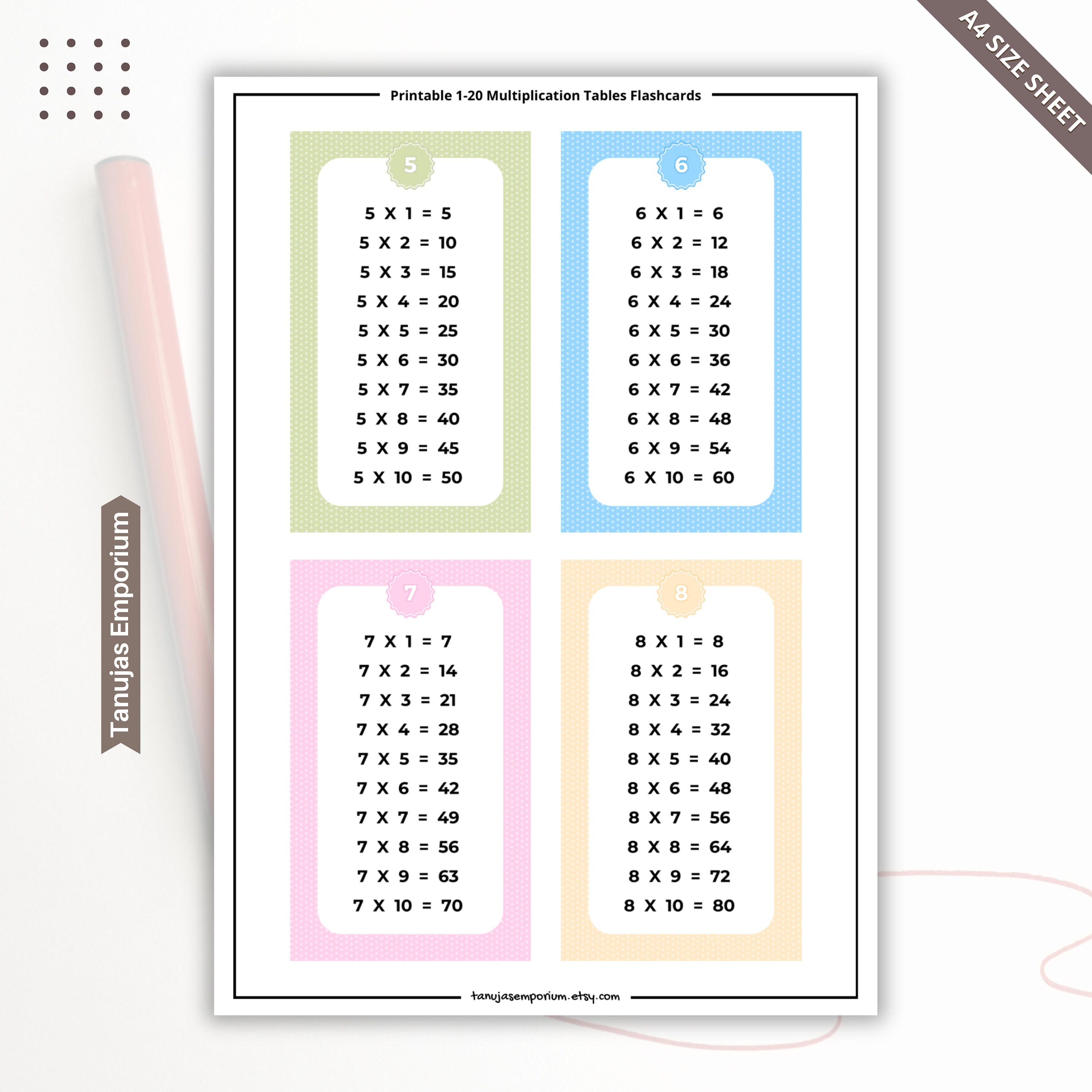 Printable 1-20 Multiplication Tables Flashcards - Etsy