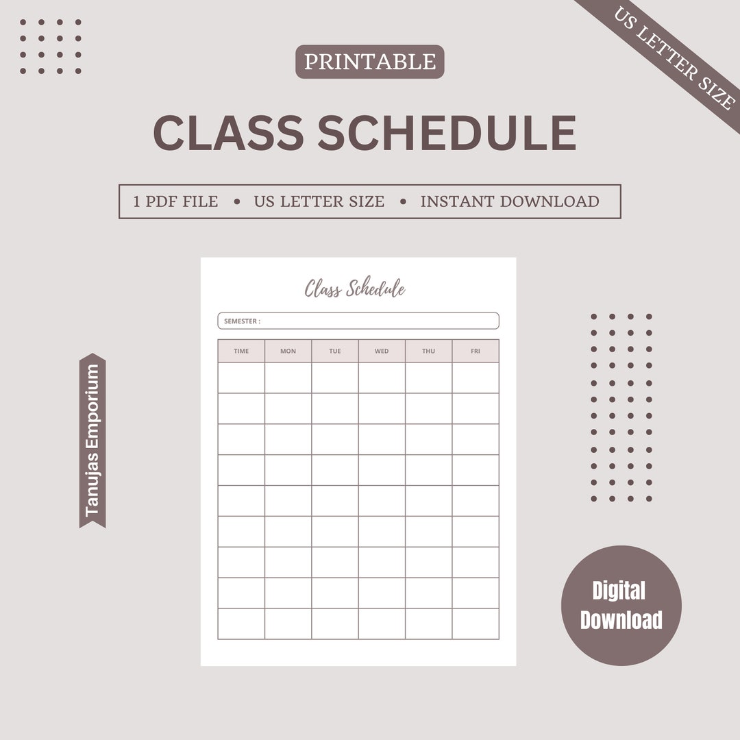 Class Schedule Printable Class Schedule Planner - Etsy